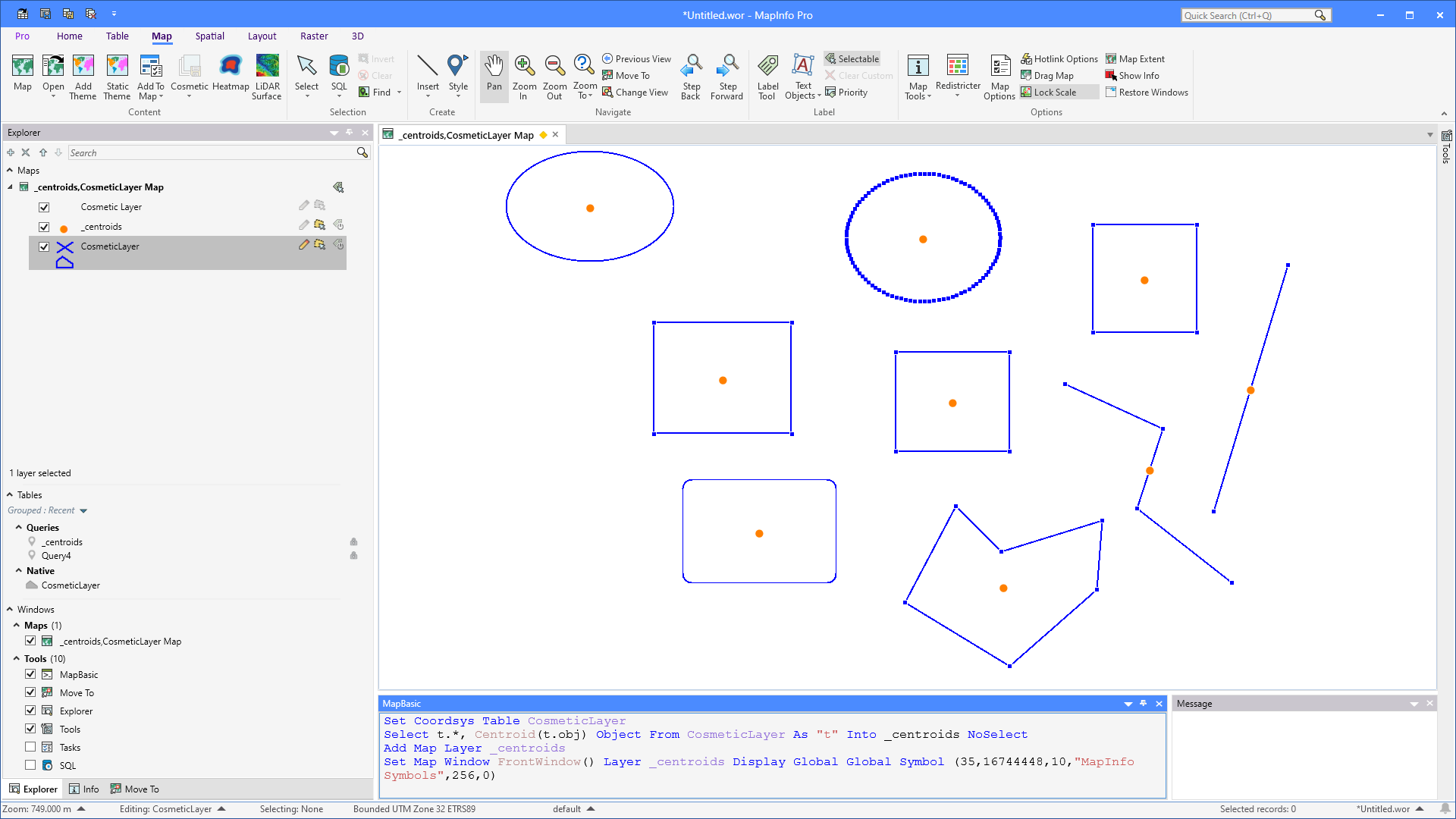 Show the centroids | MapInfo Pro