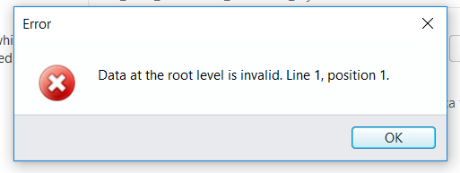 Error publishing data at root level is invalid.Line 1 position 1 | Automate