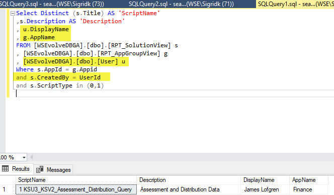 Reporting in Evolve - SQL query to link created by GUID with name | Automate