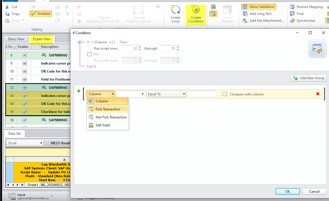 Recording ME22N Opens as Display Purchase Order | Automate