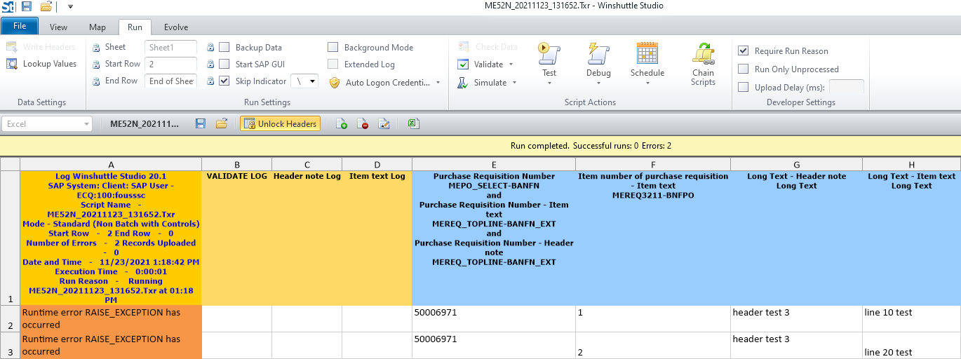 ME52N long text error | Automate