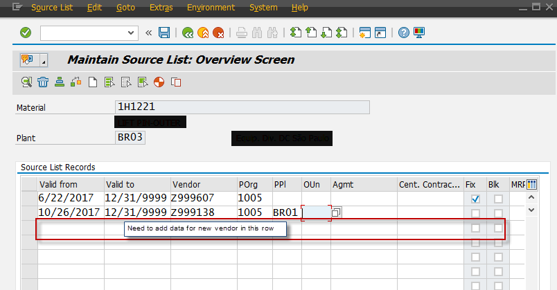 ME01 - Add new line to Source List Record | Automate