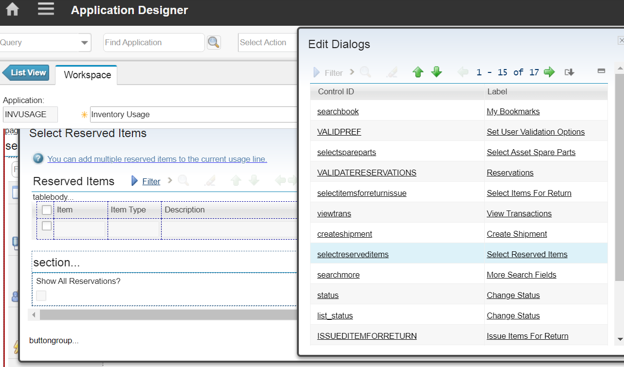 Modify selectreserveditems Dialog | Maximo Open Forum
