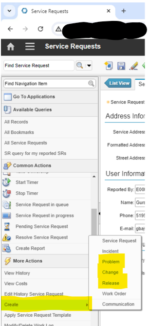 Can items under Create actions from Service Request be removed? | Maximo Open Forum