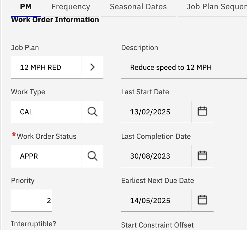PMs start date end date | Maximo Open Forum