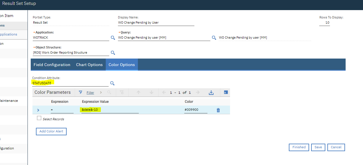 Highligth work order with colour using Conditional Expression on a portlet | Maximo Open Forum