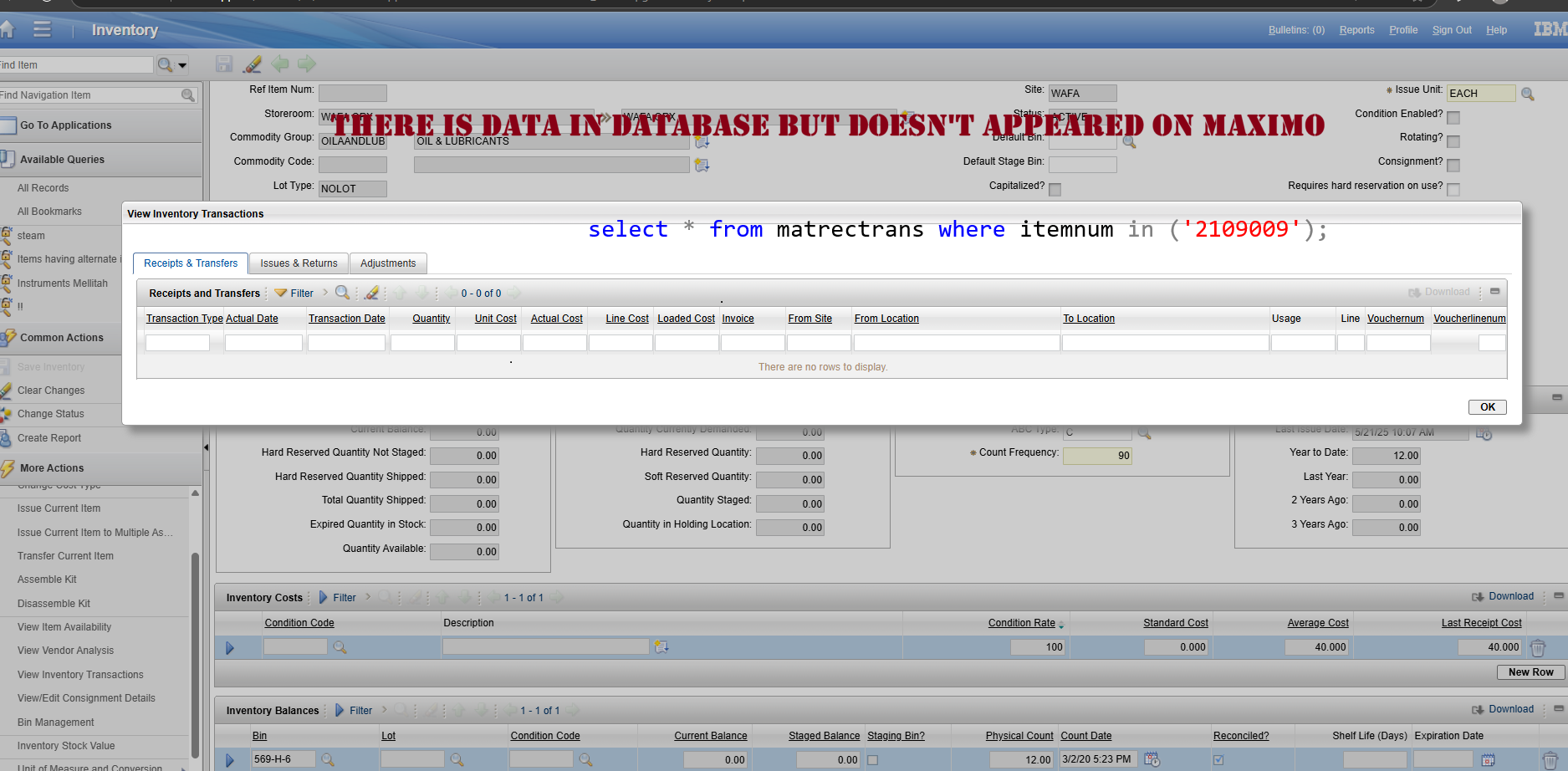 there is data in database but doesn't appeared on maximo | Maximo Open Forum