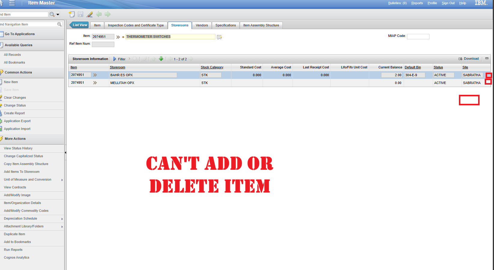 cannot add or delete item | Maximo Open Forum