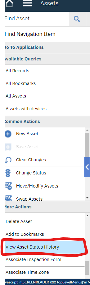 VIEW ASSET STATUS HISTORY Button doesn't do anything when clicked ...