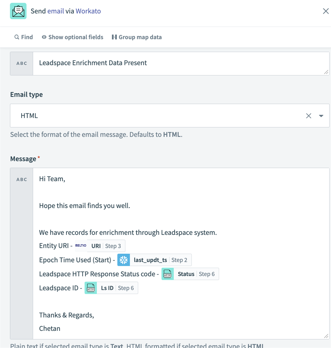 Workato Email Notification Formatting | RIH | Reltio Integration Hub
