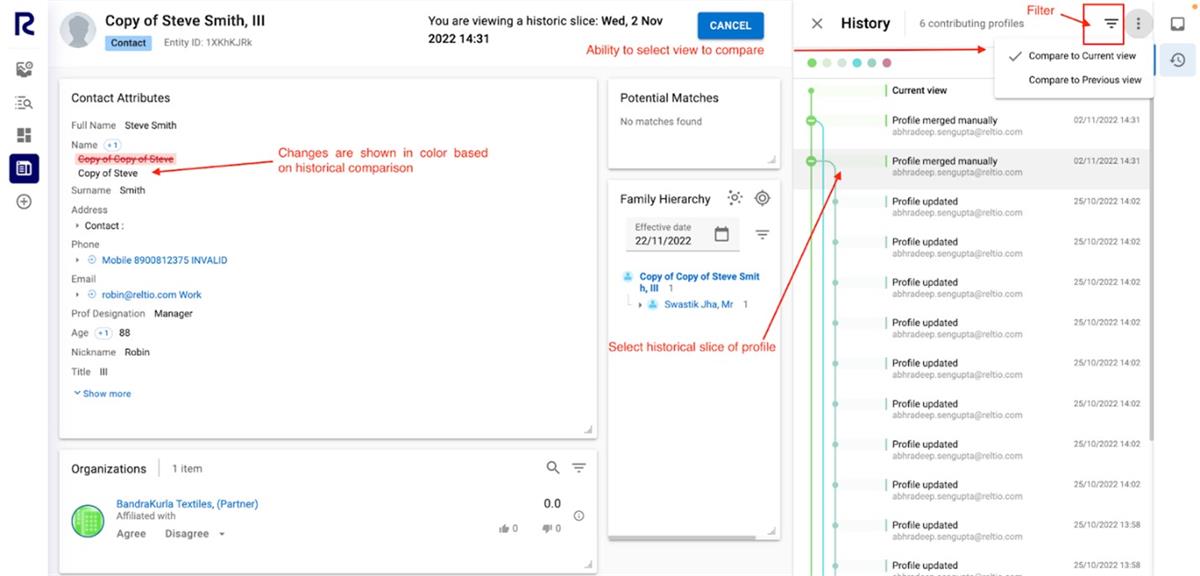 Reltio New UI Profile Page & Related Perspectives