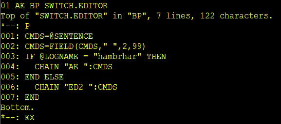 Select which editor by @logname | Rocket U2 | UniVerse & UniData