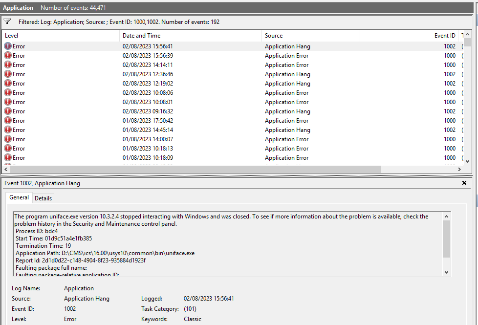 Uniface 10.3.2.4 Crashing/Hanging | Uniface User Forum