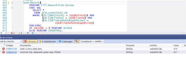 Errores en programas COBOL en las algunas instrucciones SQL cuando ...
