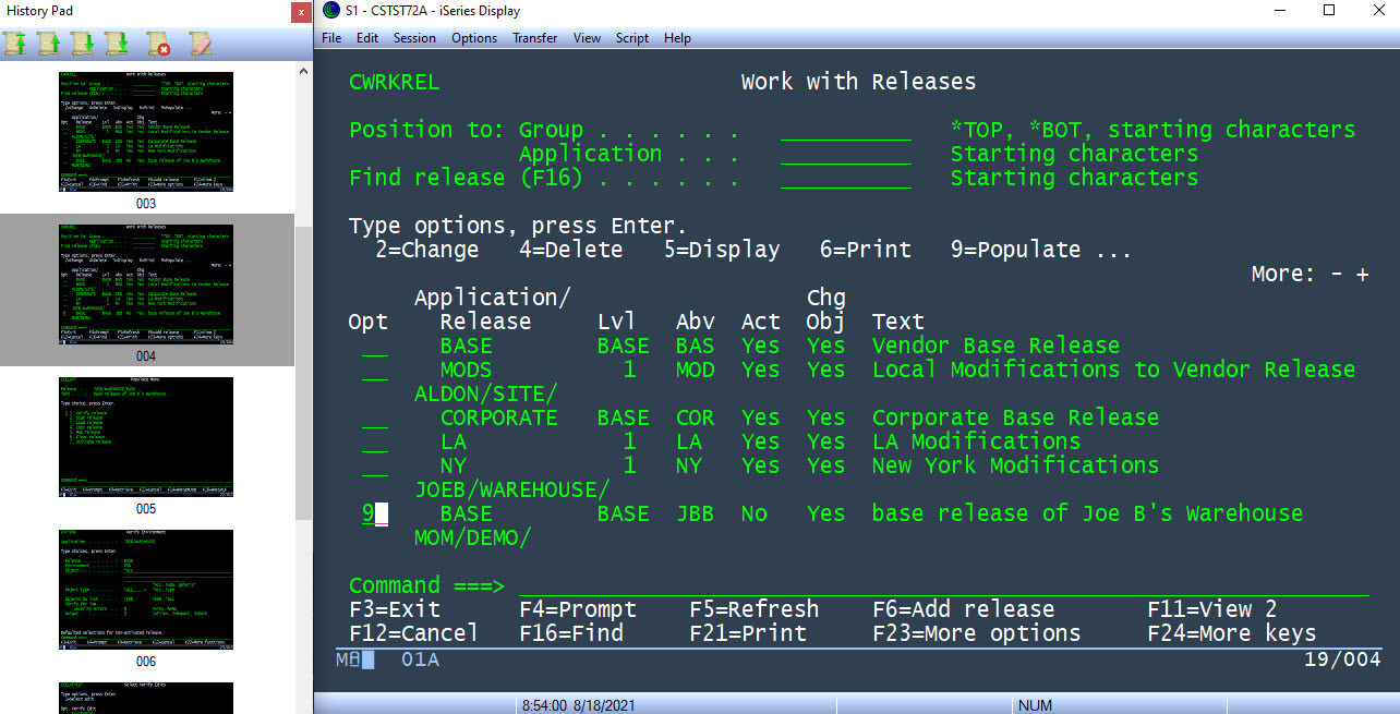 Document 5250 Screen History | Rocket Terminal Emulator