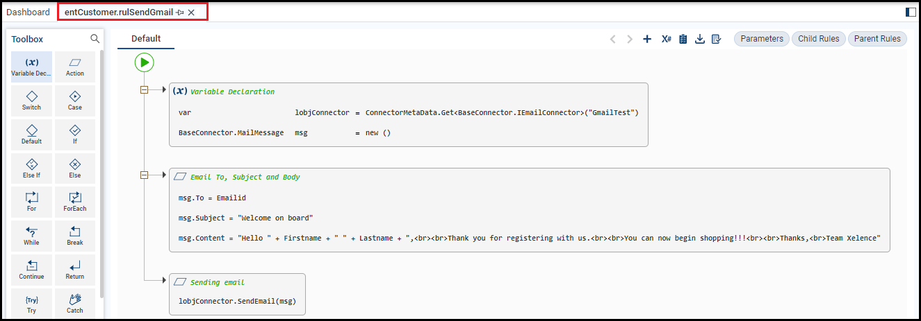 Configure a Button to Send Email with the Gmail Connector