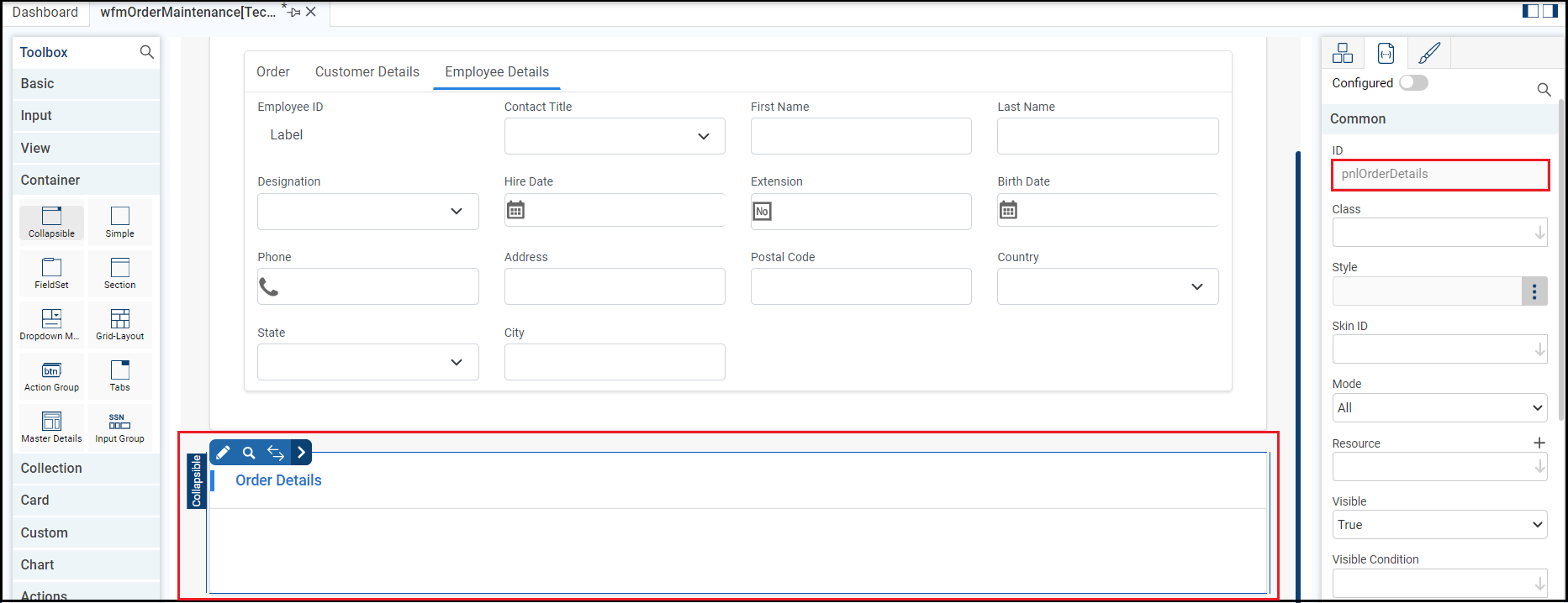 Configure the Child Collapsible Control