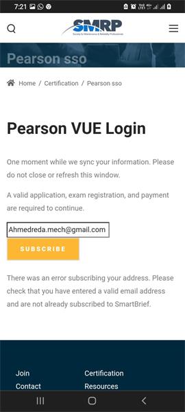 I can't to login Pearson vue | All Member Open Forum