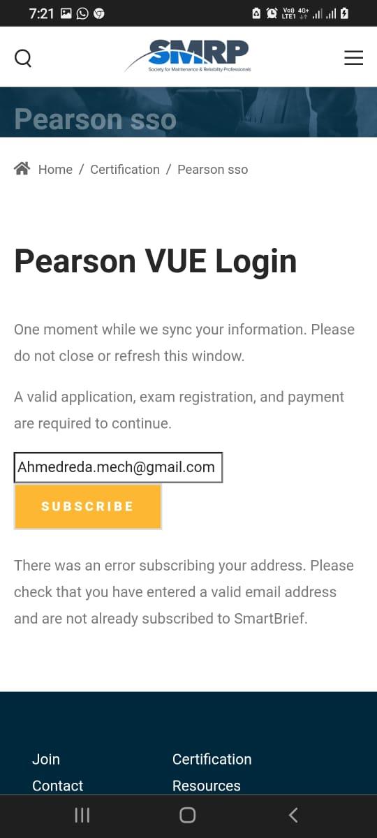 I can't to login Pearson vue | All Member Open Forum