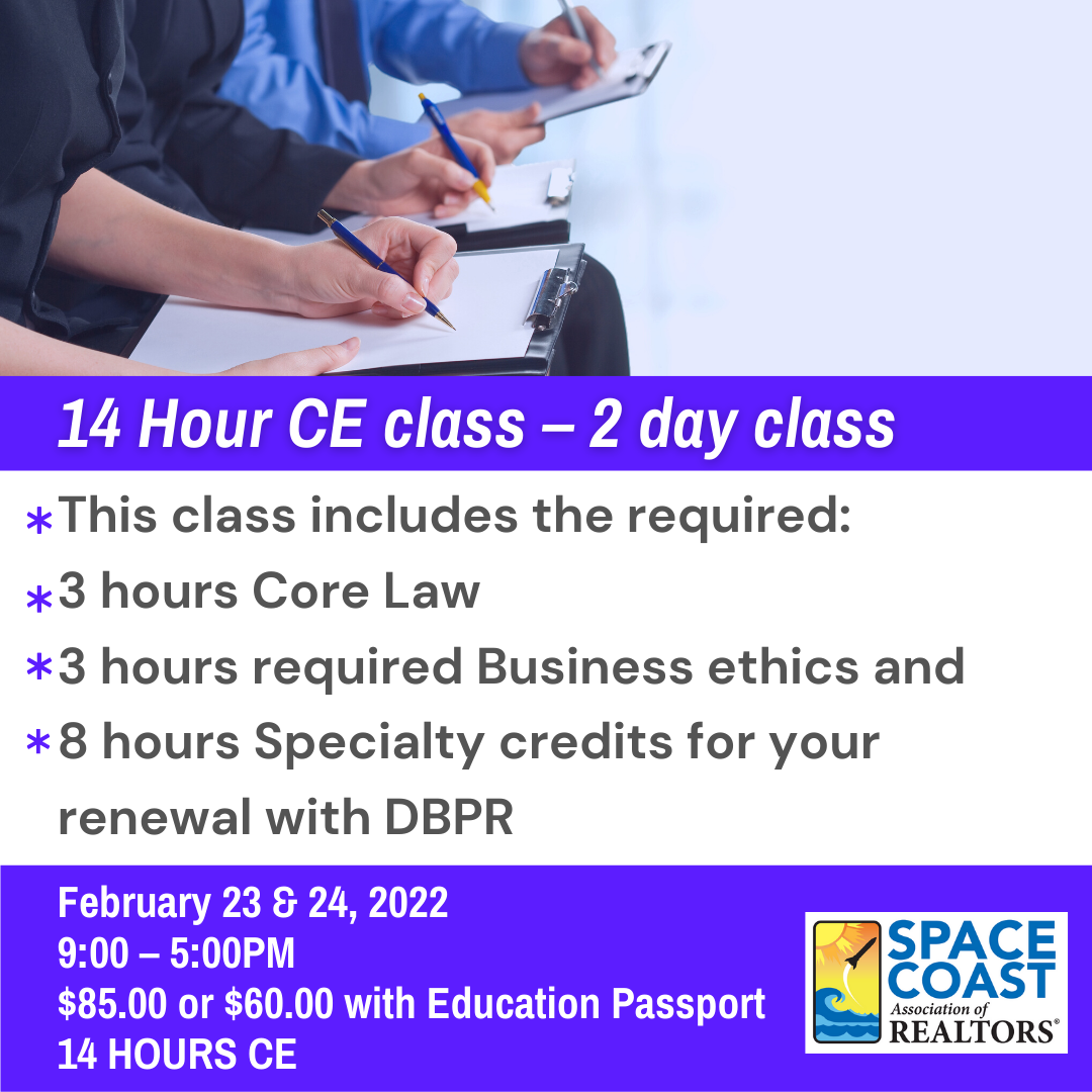 14 Hour CE class – (2 day class) – Live at the association only - Space ...