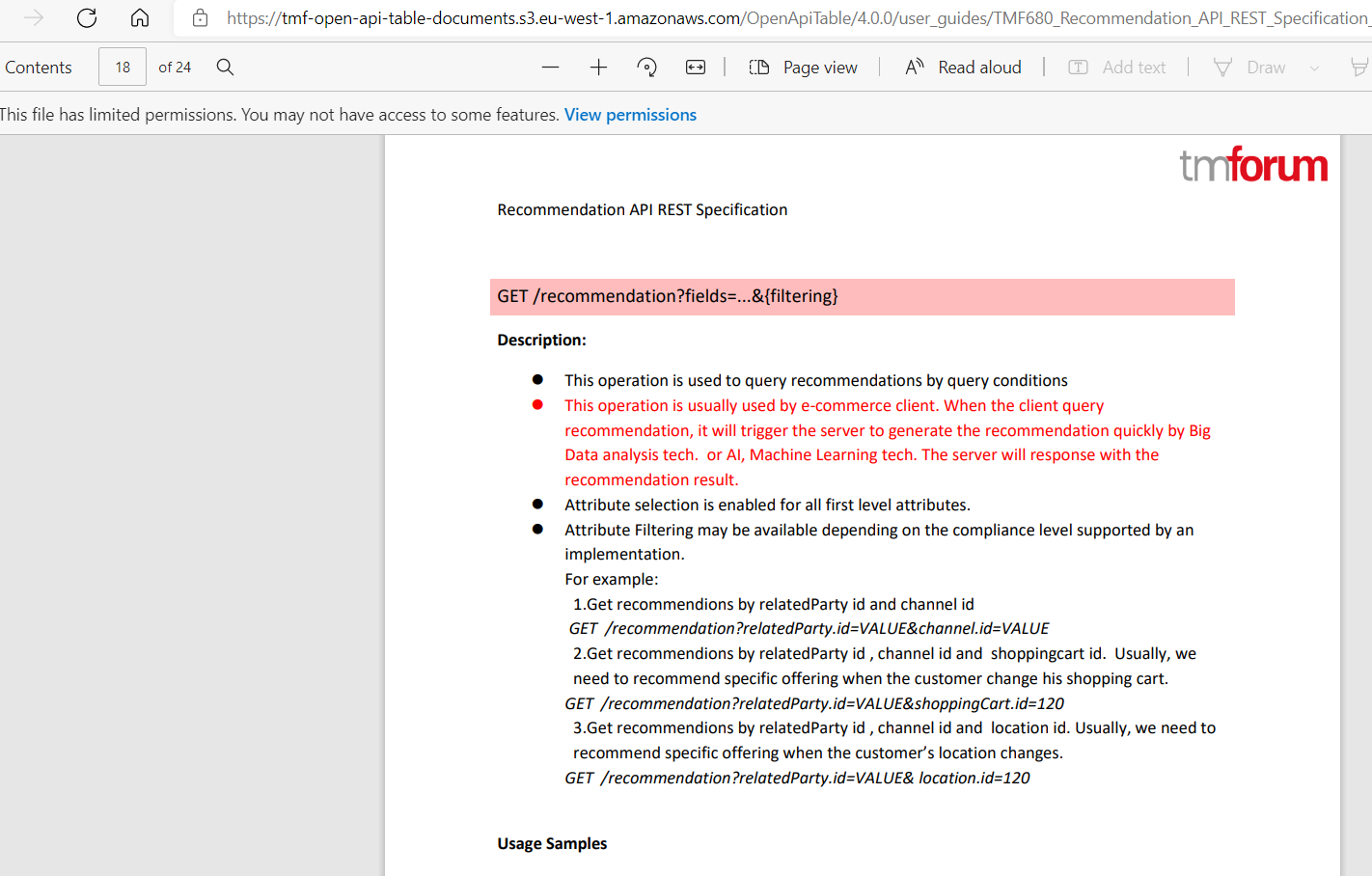 TMF 680 API Specification and Swagger mismatch | Open APIs