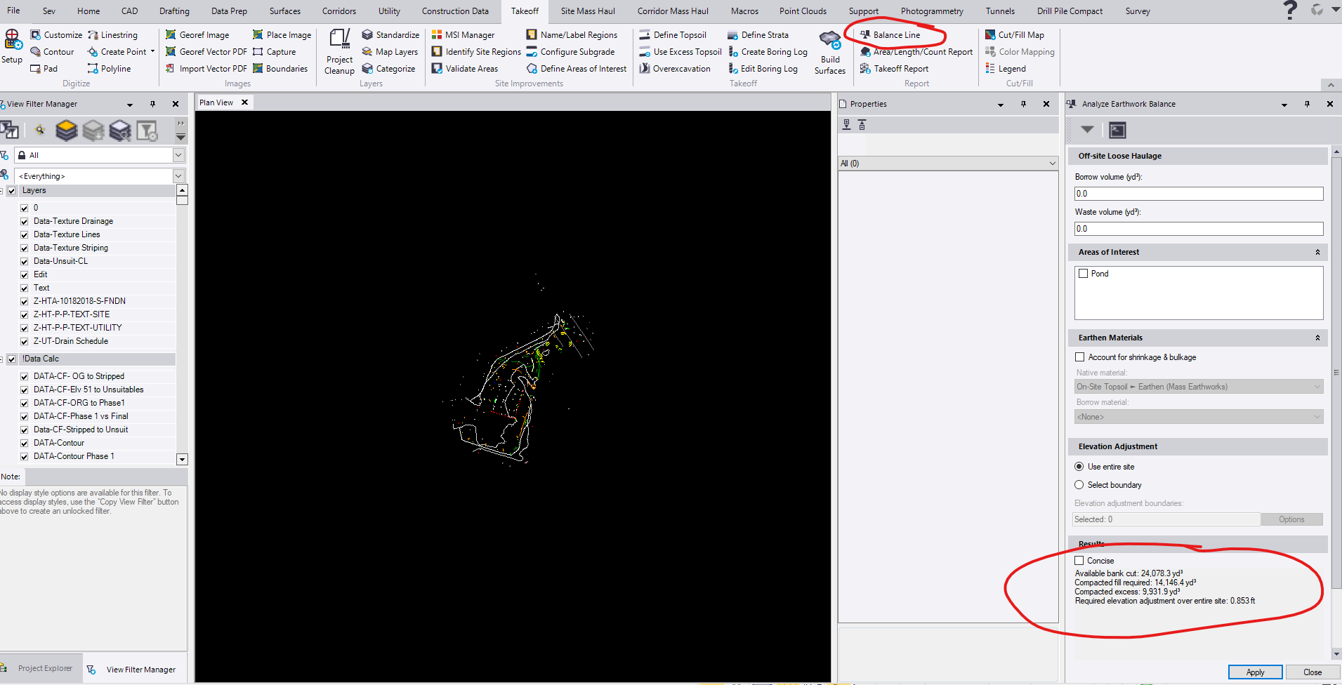 Can I find CUT FILL ballance ? | Trimble Business Center