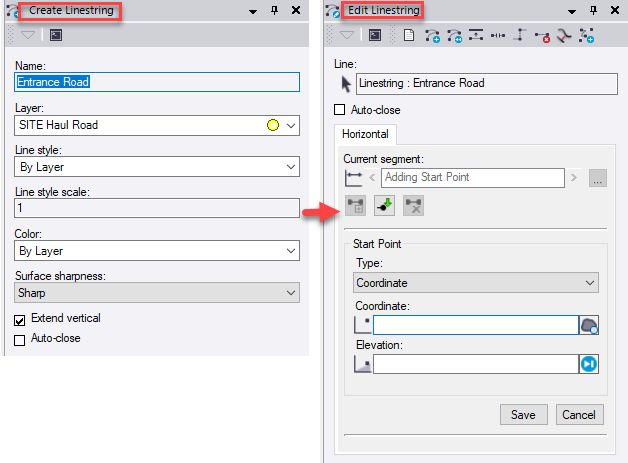 Create Linestring start screen | Trimble Business Center