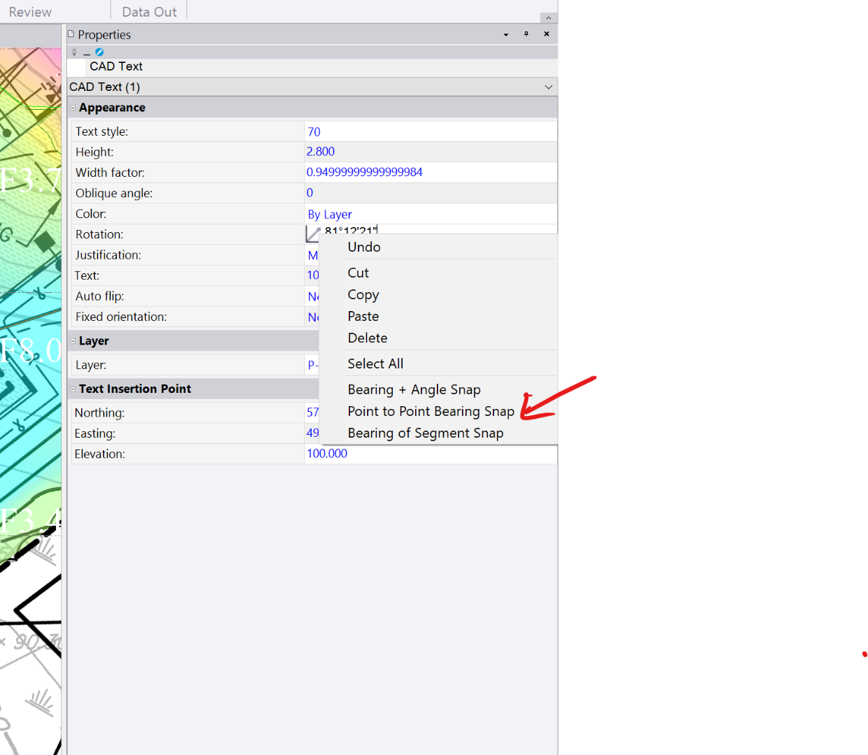 Why are the rotation snap options different for Cut and Fill text than ...