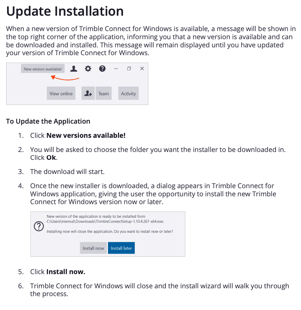 How do you run the update for connects for desktop | Trimble Connect ...