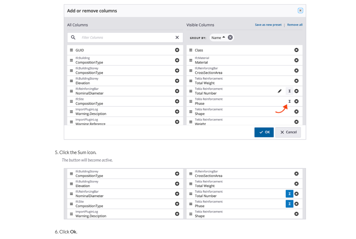 Data table - No summing properties button | Trimble Connect User Forum