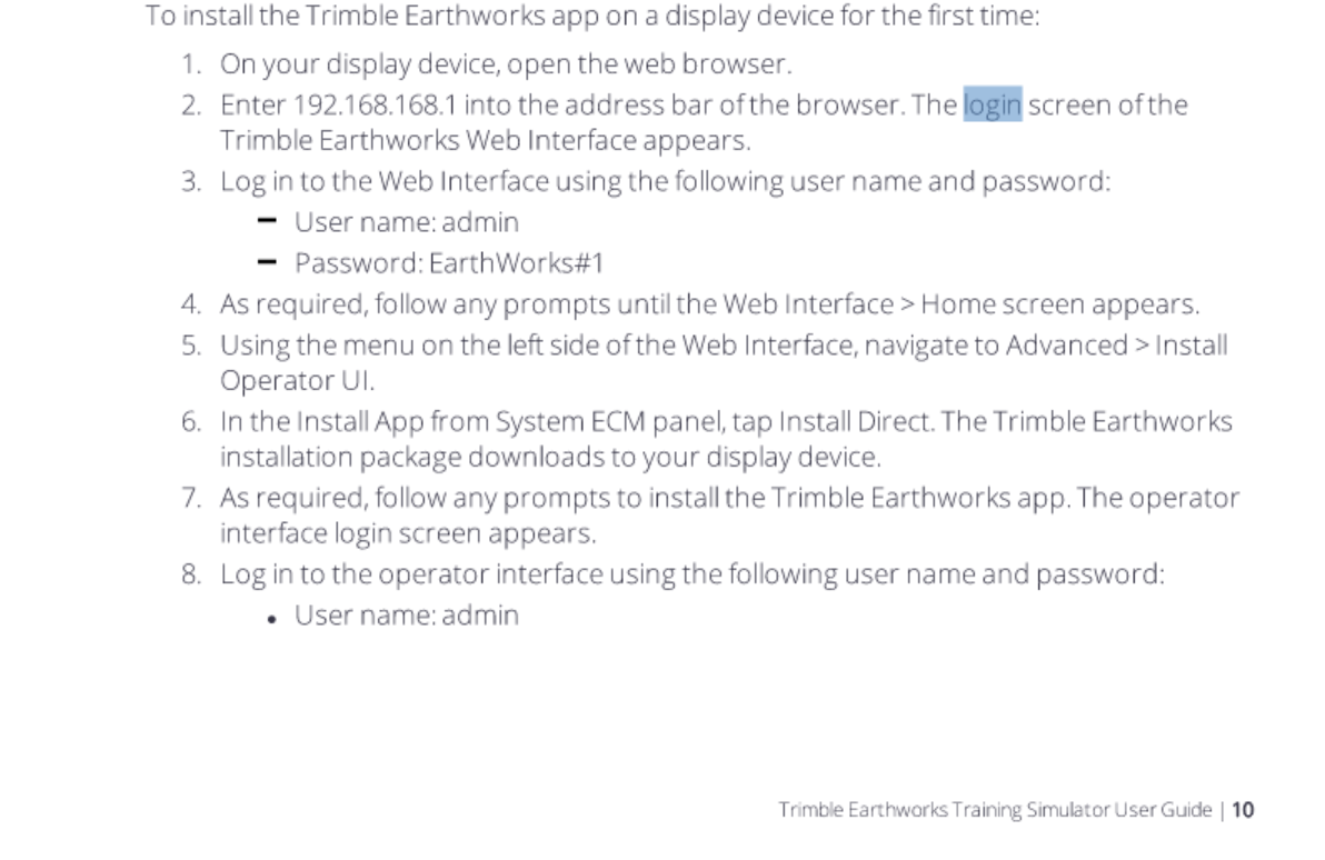 Earthworks Simulator Web UI Login | Trimble Business Center