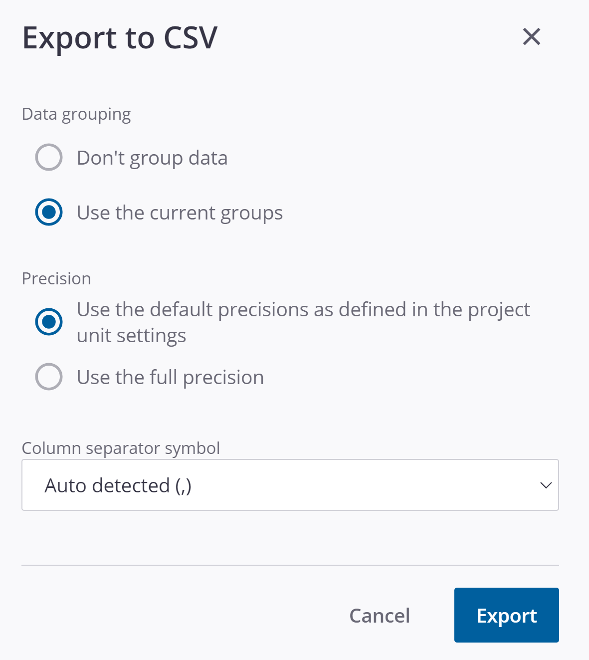 "Count" column missing when exporting to csv | Trimble Connect User Forum