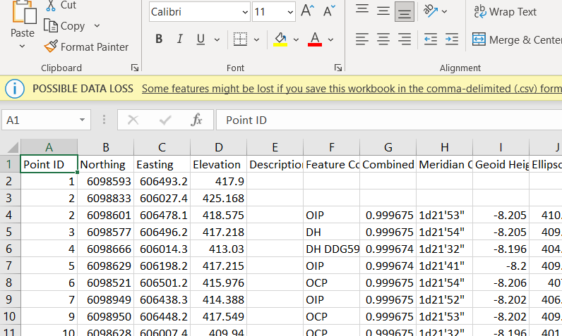CSV export problem, multiple points exported, some not in project | Trimble Business Center
