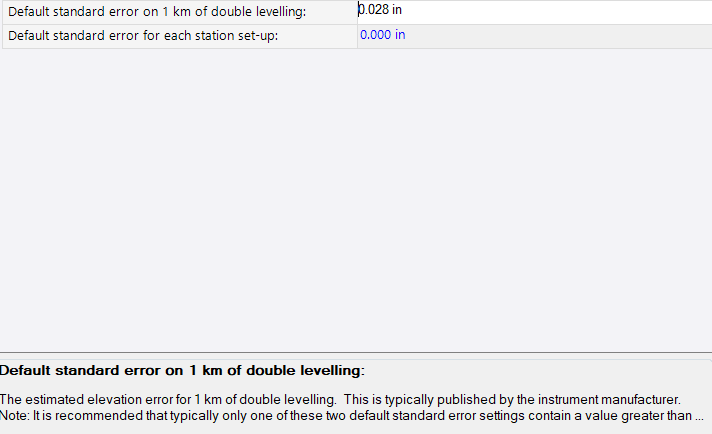 Default Standard Errors for Levelling | Trimble Business Center