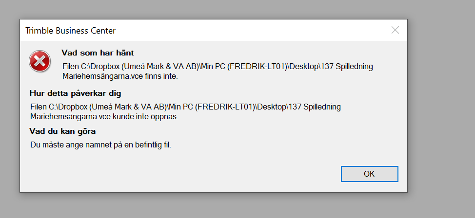Open new vce in old version of TBC | Trimble Business Center