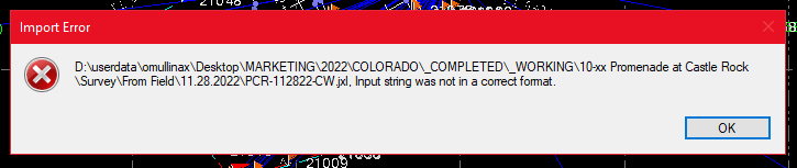 Input string not in correct format. | Trimble Business Center
