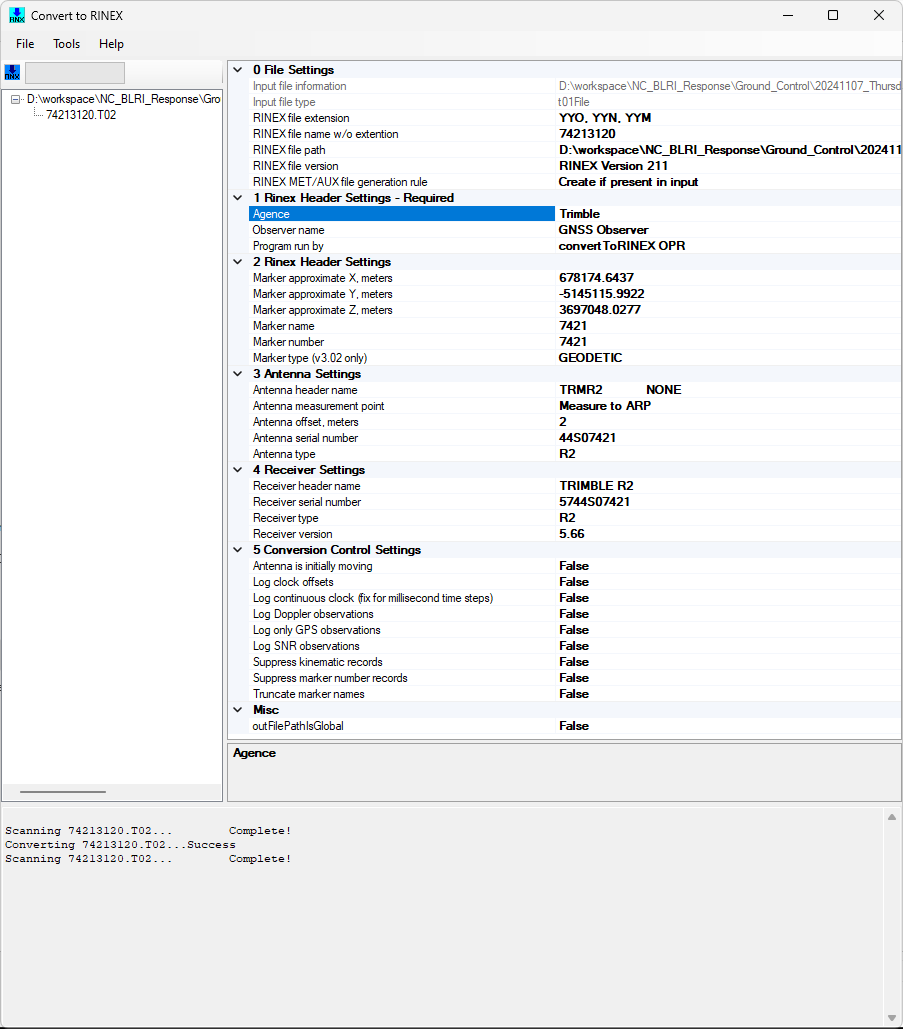 Convert .t02 to RINEX | Trimble Business Center