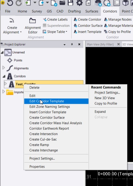 How to re-open "Edit Corridor template" | Trimble Business Center